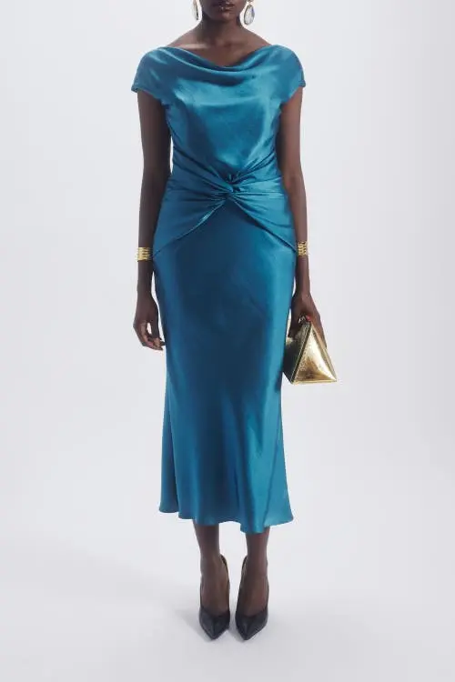 Amsale Cowl Twist Knot Dress - Ocean