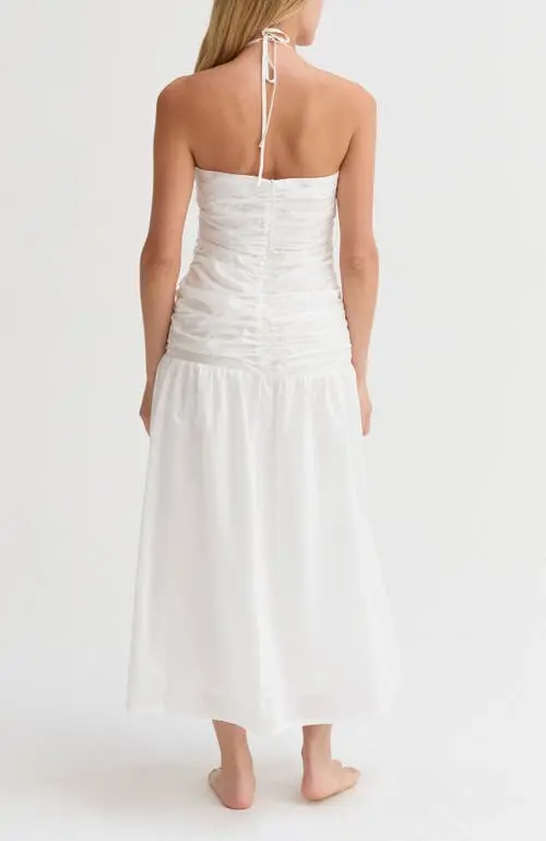CRESCENT Shirred Halter Midi Dress In Tencel Blend