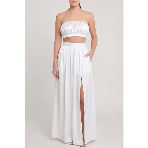 NUAJE NUAJE Isabelle Cotton Silk Gathered Maxi Skirt - White