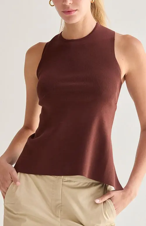 CRESCENT Cross Back Cut Out Knit Top - Choco Brown