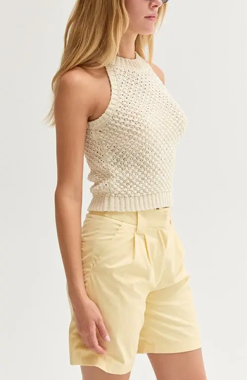 CRESCENT Basket Weave Halter Knit Top - Cream