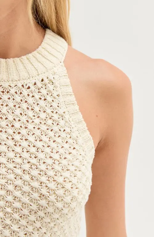 CRESCENT Basket Weave Halter Knit Top - Cream