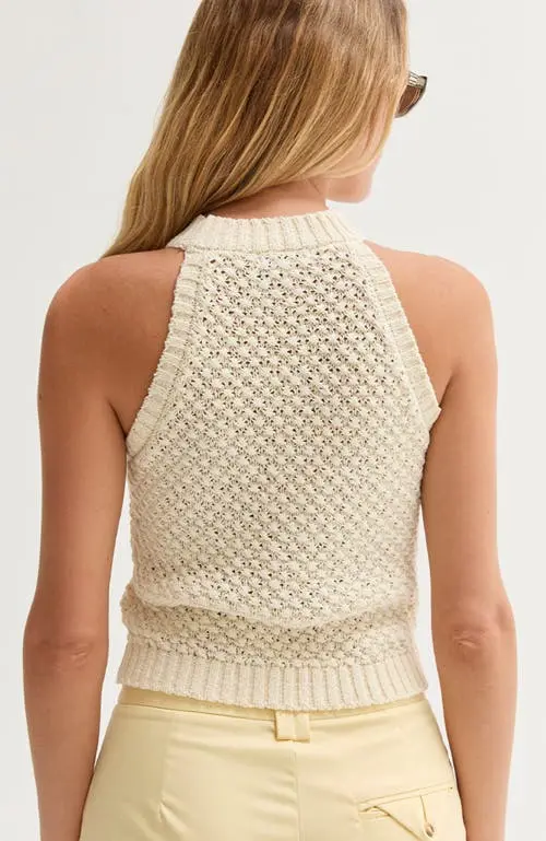 CRESCENT Basket Weave Halter Knit Top - Cream