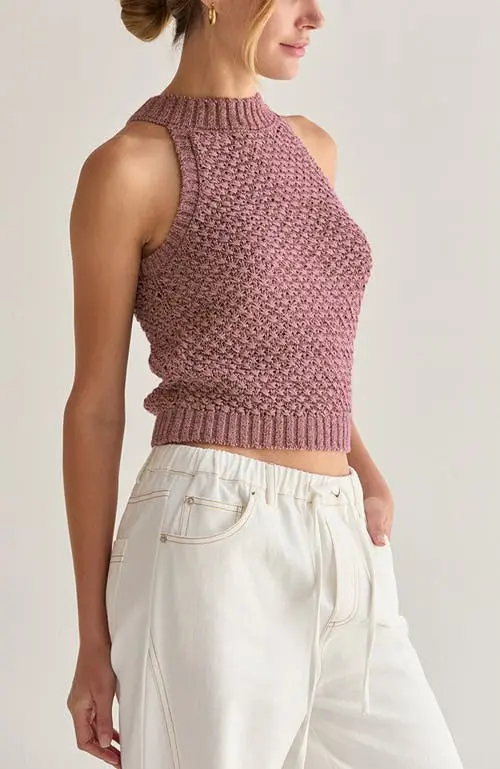 CRESCENT Basket Weave Halter Knit Top