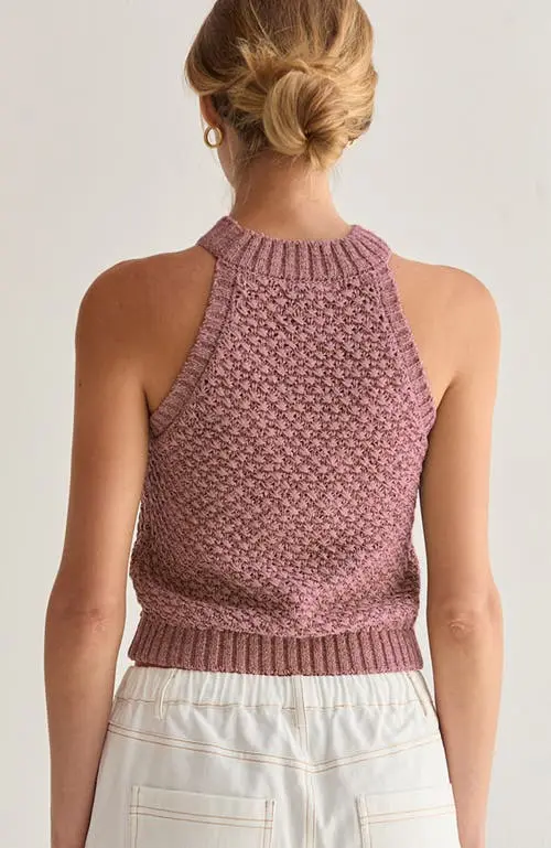 CRESCENT Basket Weave Halter Knit Top