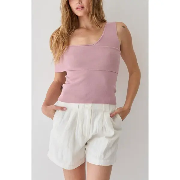 CRESCENT One Shoulder Knit Top - Mauve