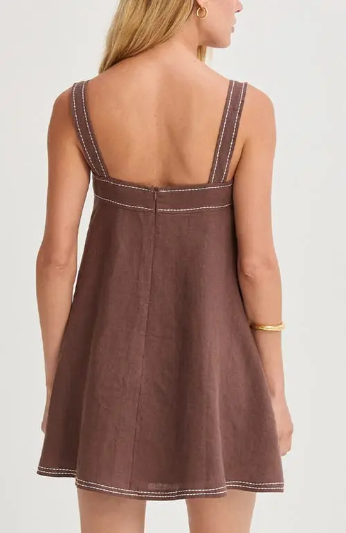 CRESCENT Contrast Stitch Square Neck Linen Mini Dress
