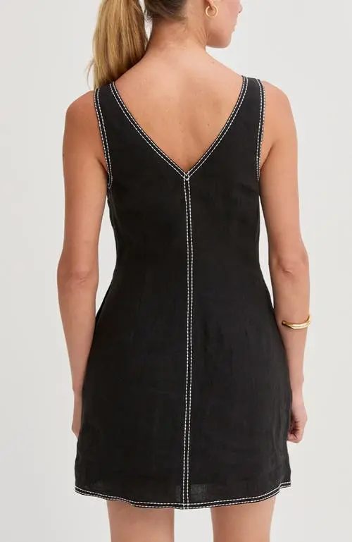 CRESCENT Contrast Stitch V-neck Linen Mini Dress