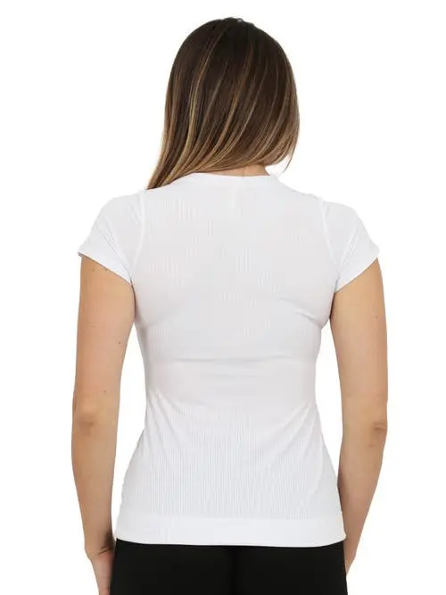 24SEVEN COMFORT APPAREL Ribbed Knit Round Neck Short Sleeve Top - White