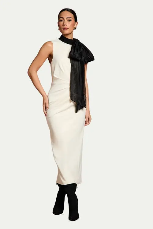 Coast Organza Pussybow Column Midi Dress - Cream