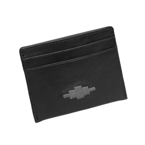 PAMPEANO Rombo Leather Card Case - Black/grey
