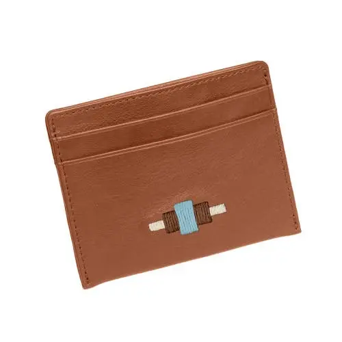 PAMPEANO Rombo Leather Card Case - Tan/brown/blue