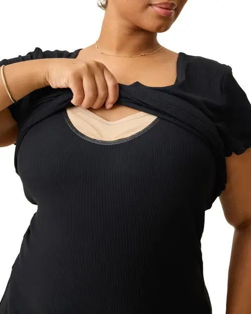KINDRED BRAVELY Ribbed Modal Notched Nursing T-shirt - Black