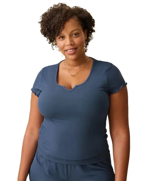 KINDRED BRAVELY Ribbed Modal Notched Nursing T-shirt - Light Navy