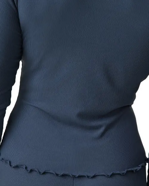KINDRED BRAVELY Ribbed Modal Cardigan With Button-down Access And Lettuce Trim - Light Navy
