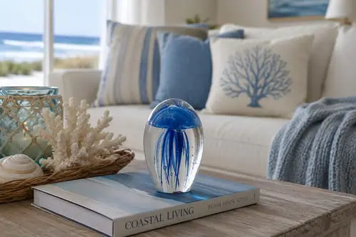 BEACHCOMBERS Dark Glass Glowing Jellyfish Decorative Paperweight