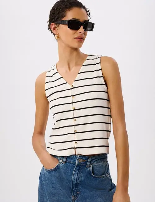 Whistles Stripe Button Front Tank