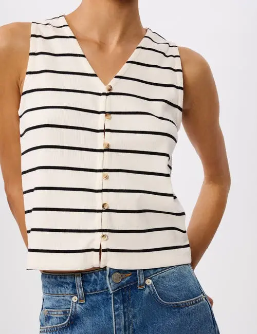 Whistles Stripe Button Front Tank