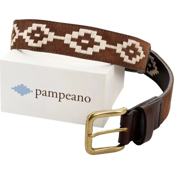 PAMPEANO Confianza Suede Leather Belt With Hand-stitched Detailing - Tan/cream
