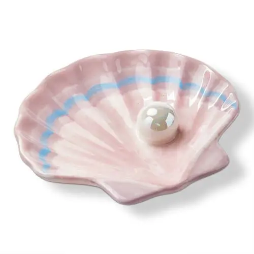 TAG Pearl Shell Trinket Dish Decorative Box Multi Earthenware 5.38 X 4.5 X 0.75 - Multicolored