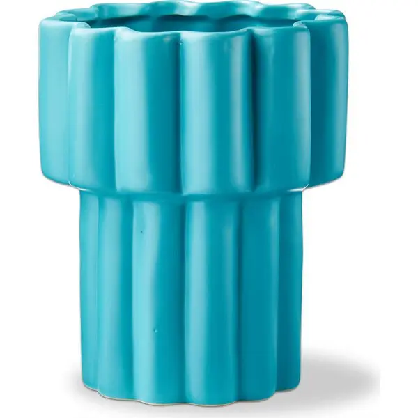 TAG Teal Scallop Tall Stoneware Planter With Silicone Plug 6.46x6.46x7.87 - Blue