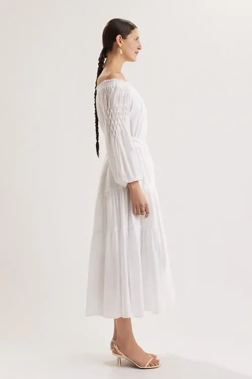 Merlette Zaria Off-shoulder Tiered Cotton Voile Midi Dress