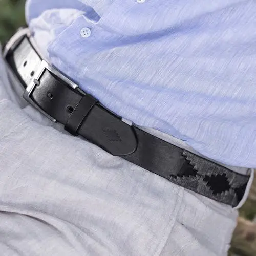 PAMPEANO Woven Leather Belt With Silver Buckle - Black