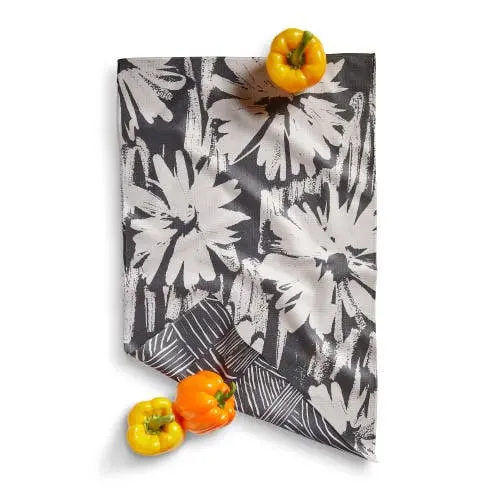 TAG Super Absorbent Kitchen Towel Abstract Floral Multi Dishtowel 18 X 30 - Black