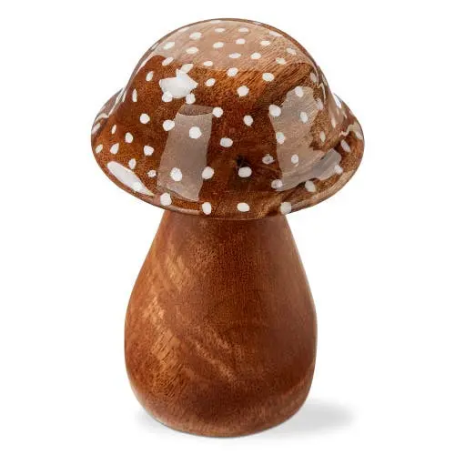 TAG Dottie Mushroom Decorative Object Lg Natural Enamel Mango Wood Spring - Brown