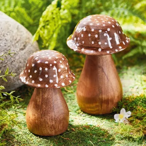 TAG Dottie Mushroom Decorative Object Lg Natural Enamel Mango Wood Spring