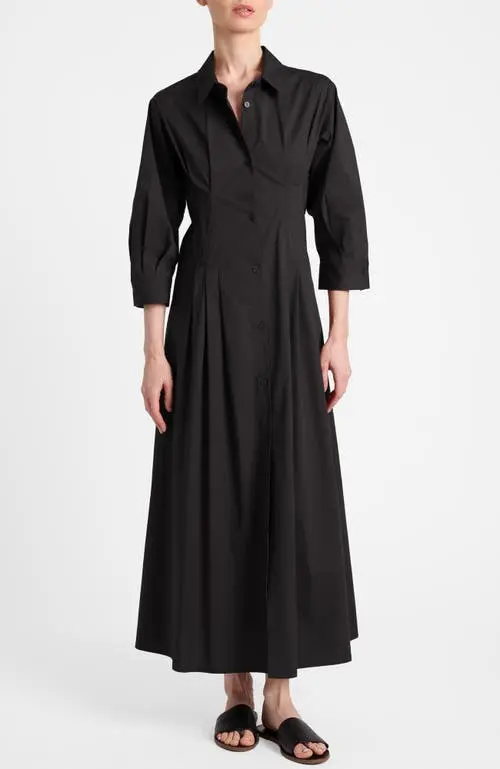 Santorelli Miley Midi Shirt Dress In Cotton Stretch - Black