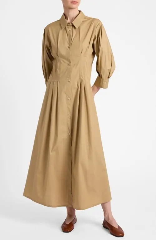 Santorelli Miley Midi Shirt Dress In Cotton Stretch - Chai