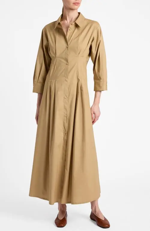 Santorelli Miley Midi Shirt Dress In Cotton Stretch - Chai