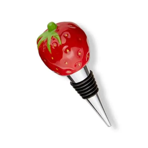 TAG Strawberry Bottle Stopper Multi Earthenware Summer - Red