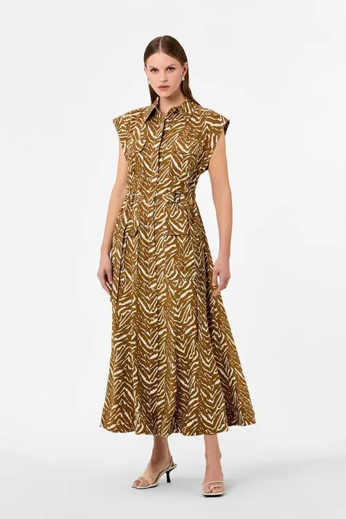 NICHOLAS Romina Zebra Print Utility Midi Shirt Dress - Abstract Zebra