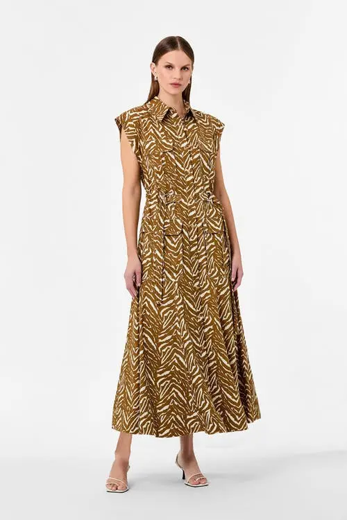 NICHOLAS Romina Zebra Print Utility Midi Shirt Dress - Abstract Zebra