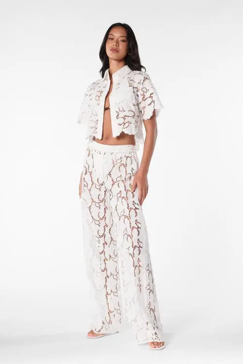 NICHOLAS Sandra Broderie Lace Wide Leg Pants - Ivory