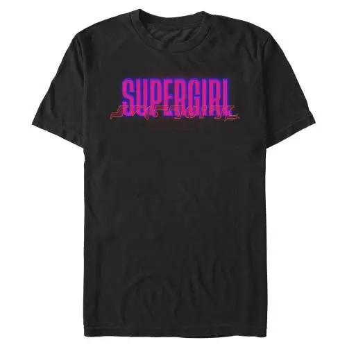 SUPERGIRL Cute Neon Logo Short Sleeve Graphic T-shirt - Black