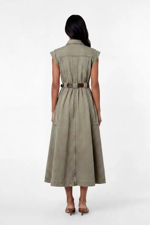 NICHOLAS Trisha Utility Belted Midi Dress - Sage