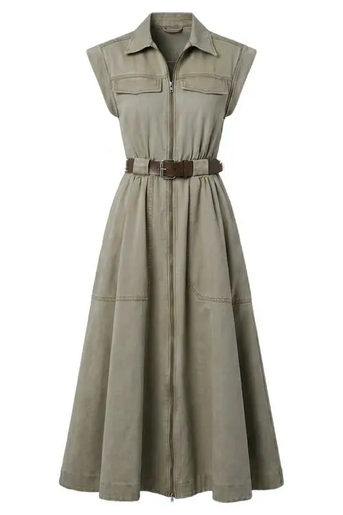 NICHOLAS Trisha Utility Belted Midi Dress - Sage