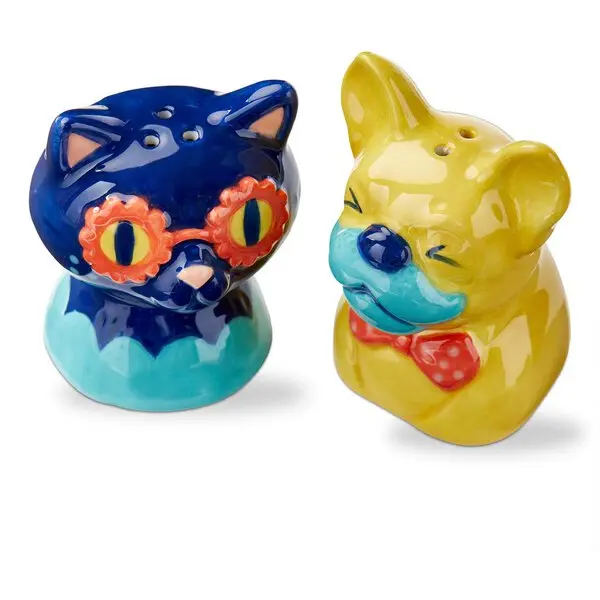 TAG Eclectic Fun Friends Salt & Pepper Shakers Set Of 2 Multi Dolomite 2.15x2.02x2.72 - Multicolored