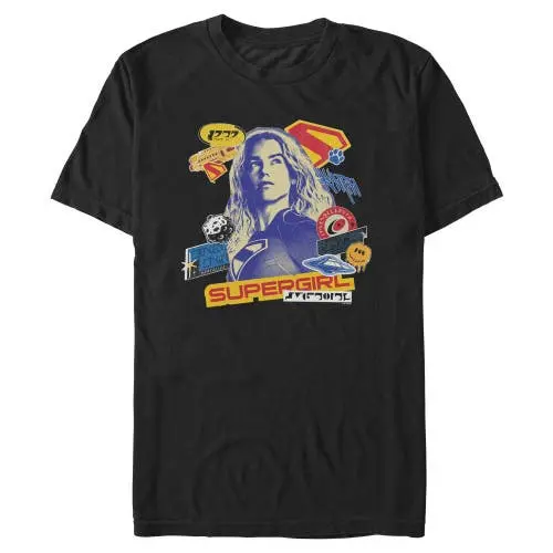SUPERGIRL Pop Art Stickers And Badges Graphic T-shirt - Black