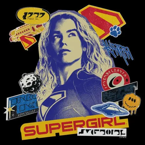 SUPERGIRL Pop Art Stickers And Badges Short Sleeve Graphic T-shirt