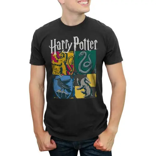 HARRY POTTER Hogwarts Houses Vintage Collage Graphic T-shirt - Black