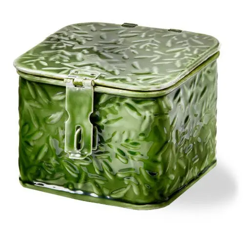 TAG Botanical Trinket Box Decorative Enamel For Christmas - Green