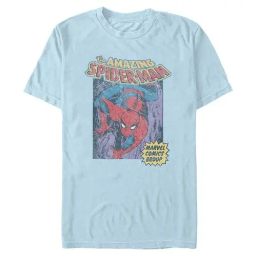 MARVEL: SPIDER-MAN Distressed Amazing Spider Short Sleeve Graphic T-shirt - Light Blue