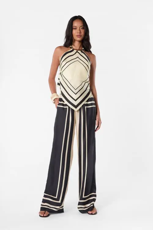 NICHOLAS Sandra Print Pant - Black Ivory Scarf Print
