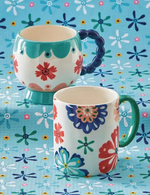 TAG Eclectic Fun Footed Mug Earthenware Multi 18 Oz 5.58x3.63x4