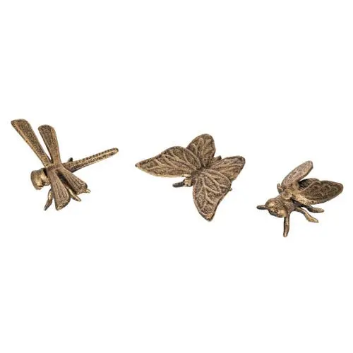 TRANSPAC Iron Decorative Pollinators Set Of 3 Metallic For Spring Home Decor - Multicolored