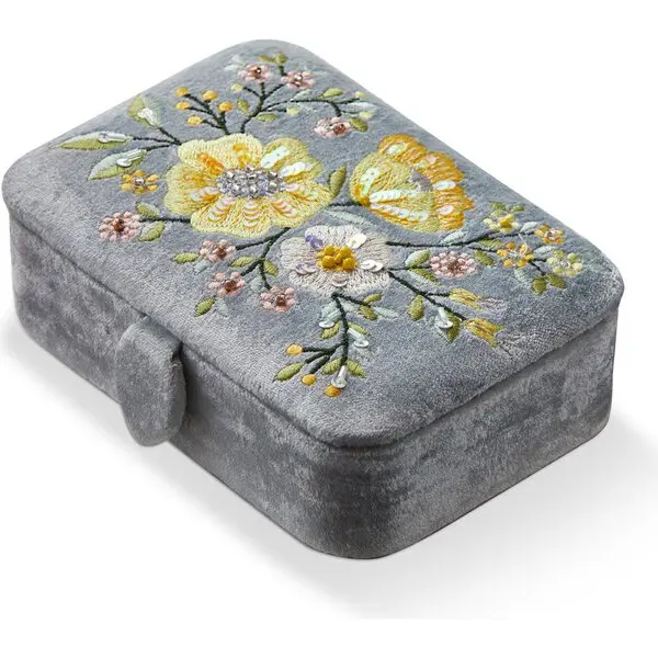 TAG Floral Embroidered Rect Box Multi Velvet Fabric Everyday - Blue
